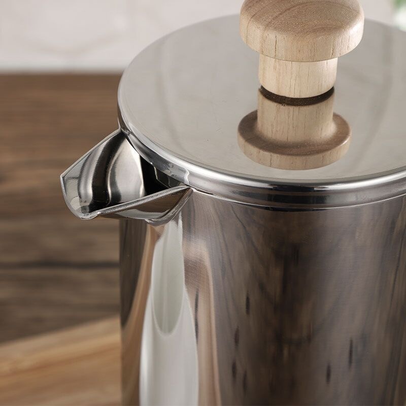 Double wall french press with wooden handle